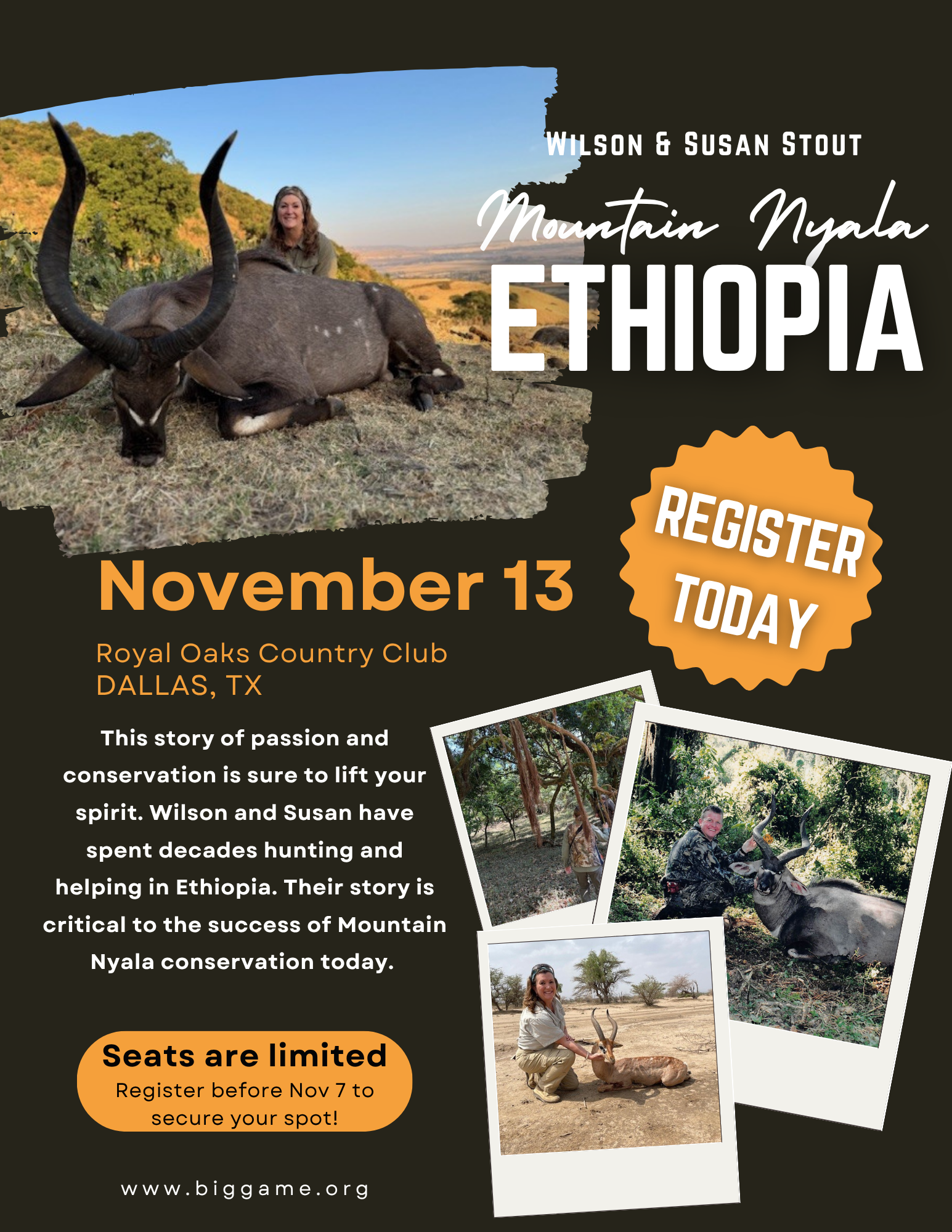Speaker Series Event: Wilson and Susan Stout on Ethiopia and Mountain Nyala